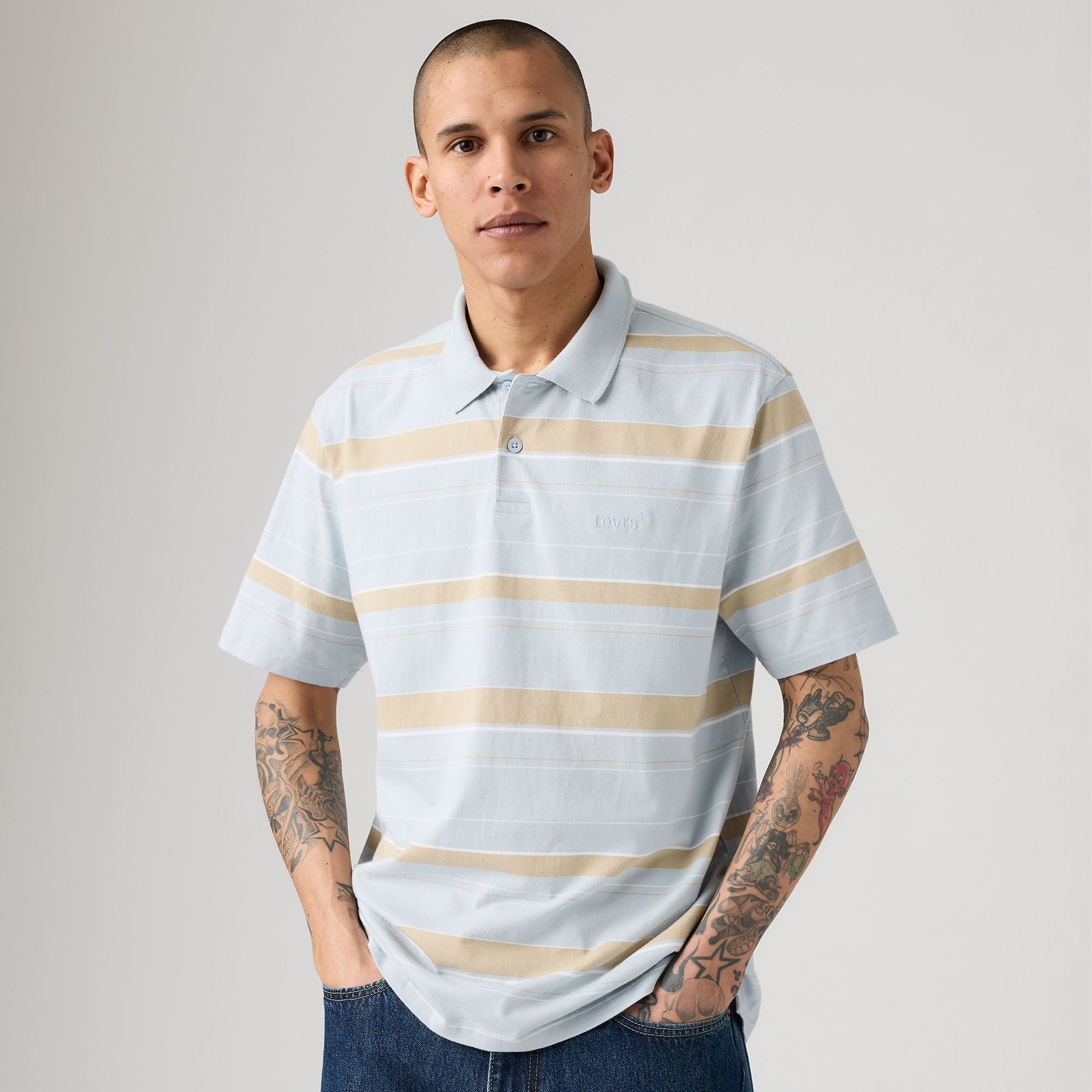 Levi's® Men's Authentic Polo - Boaz Stripe Niagara Mist | Levi's TH